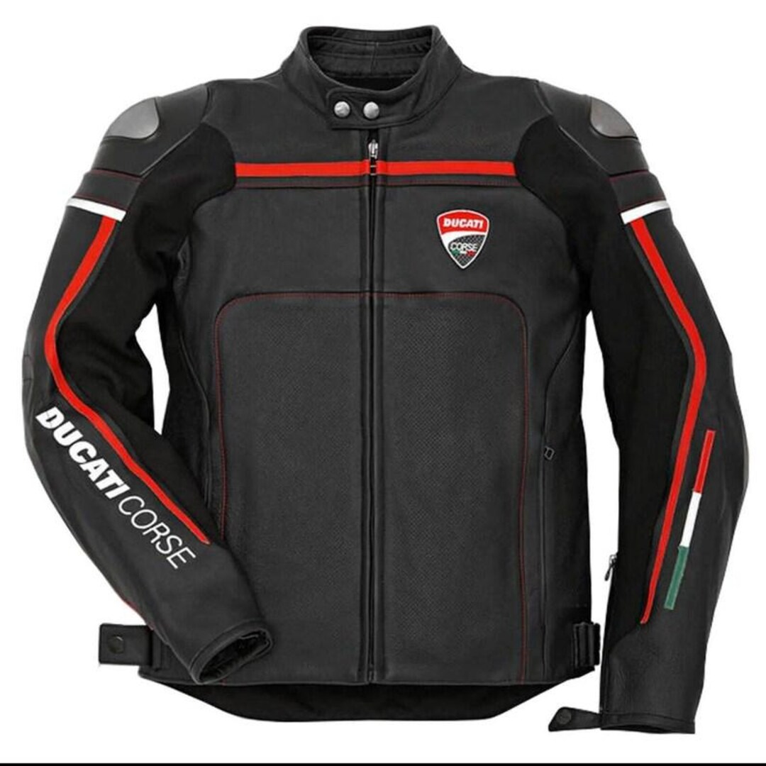Ducati Corse Black Leather Motorcycle Jacket With Red Stripes – Armored ...
