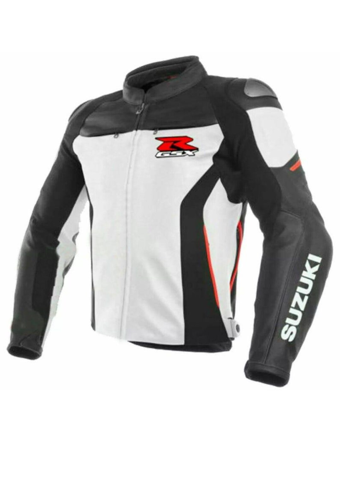 Suzuki GSX Motorcycle Riding Jacket – White, Black & Red Leather ...