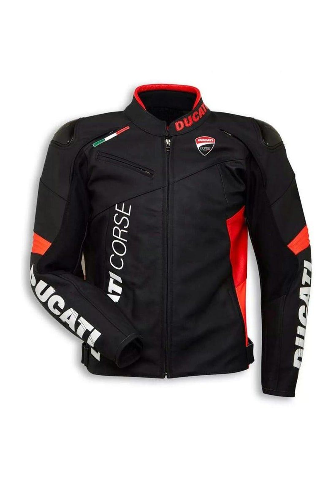 Ducati Corse Motorcycle Jacket: Black & Red Synthetic Leather Racing ...