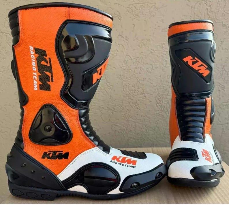 KTM Racing Team Motorcycle Boots | Orange Black White Off-road Riding ...