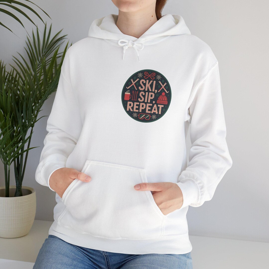 Ski Sip Repeat Hoodie | Apres Ski Graphic Fair Isle Badge - Etsy