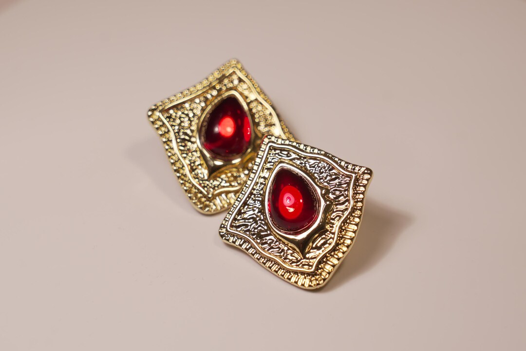 Gilded Ruby Studs, Gift for Her, Gold Plating, Silver Post - Etsy