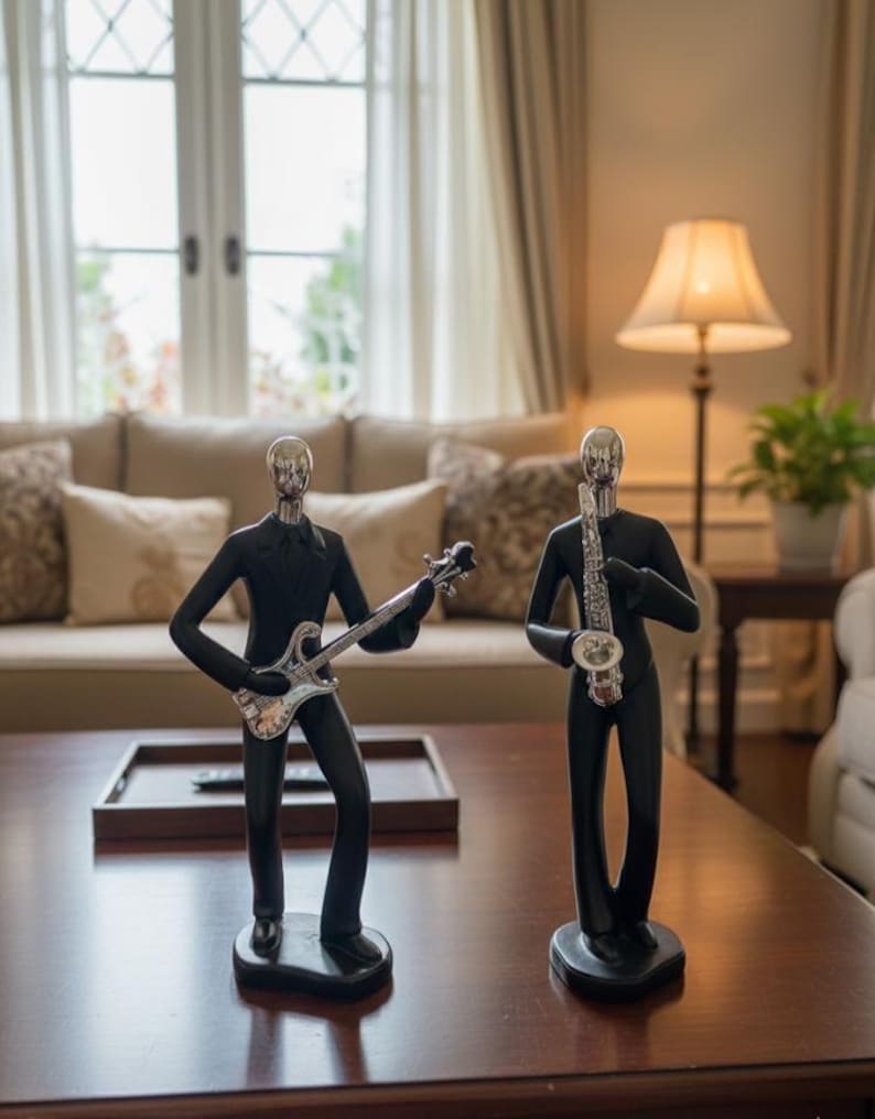 Jazz Band Figurine Set • Black & White Resin Musician Sculpture, Modern ...