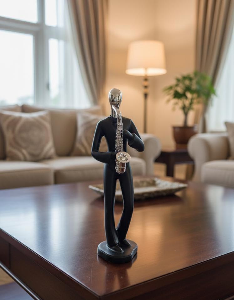 Jazz Band Figurine Set • Black & White Resin Musician Sculpture, Modern ...