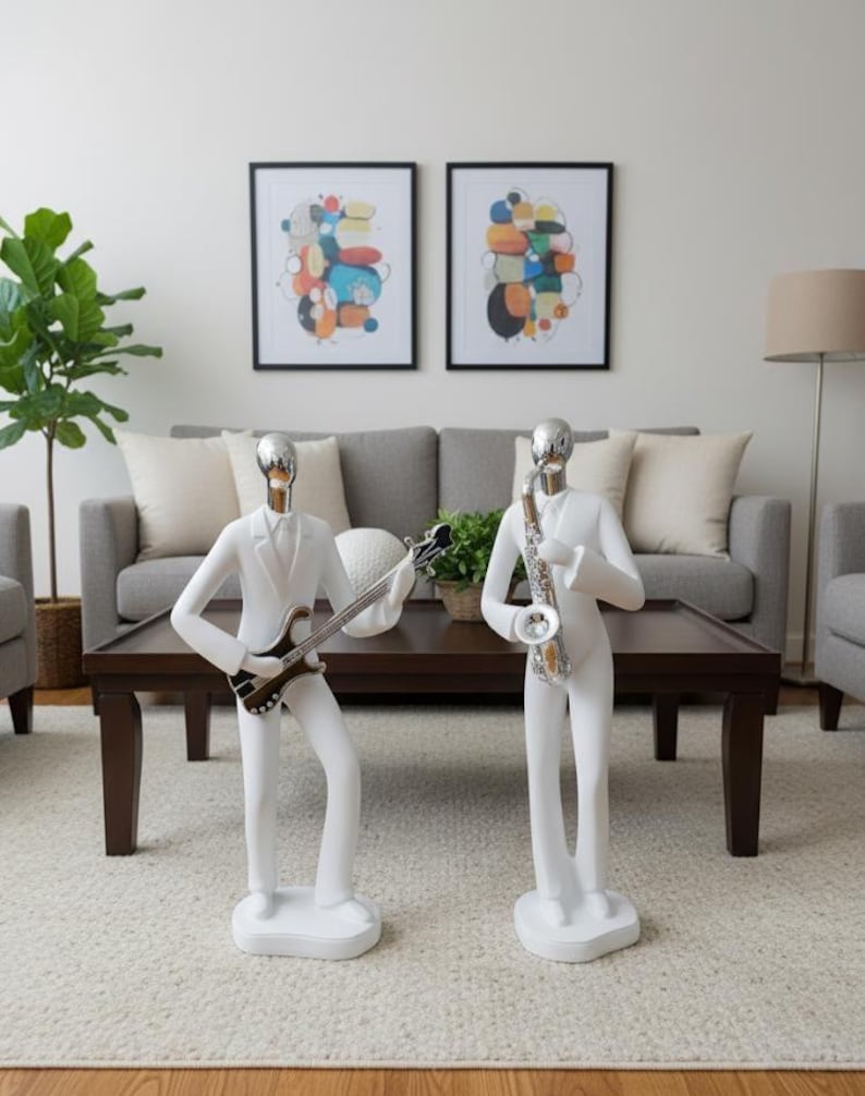 Jazz Band Figurine Set • Black & White Resin Musician Sculpture, Modern ...