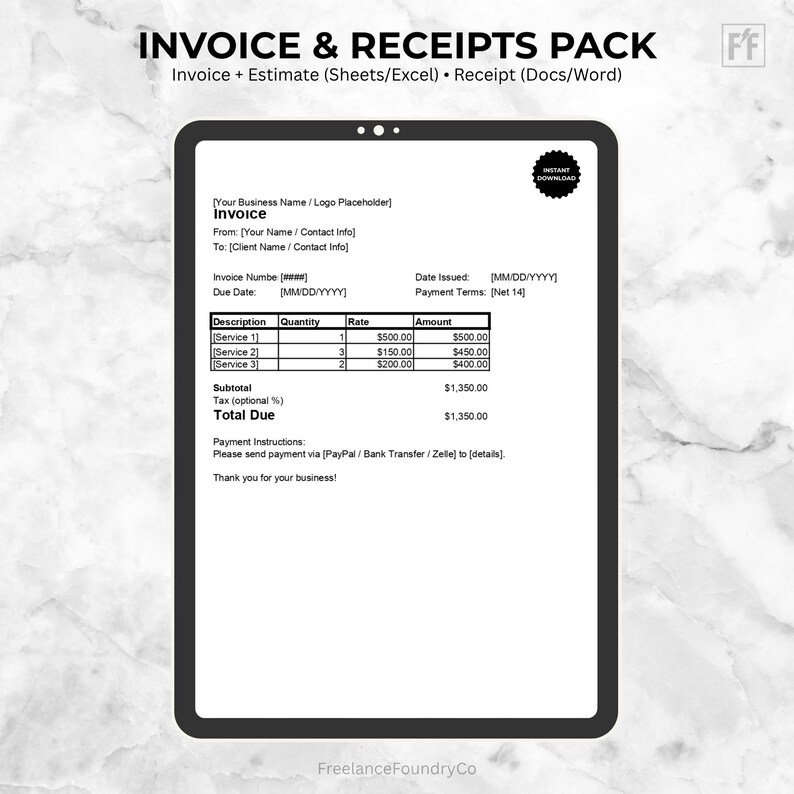 Invoice and Receipts Pack (google Sheets Excel + Docs) – Editable ...