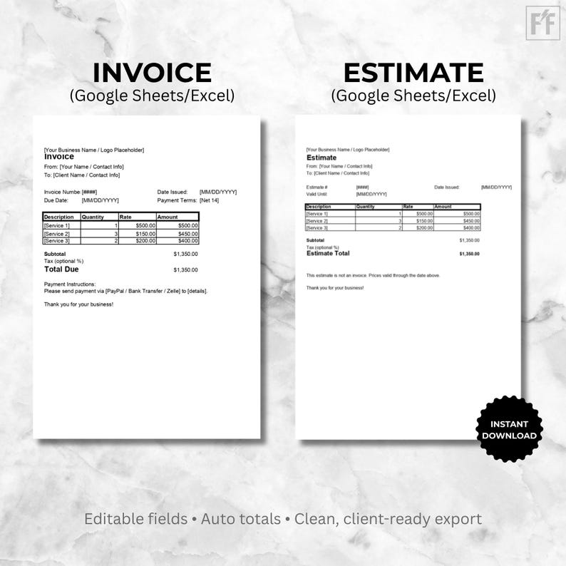 Invoice and Receipts Pack (google Sheets Excel + Docs) – Editable Invoice, Estimate and Receipt ...