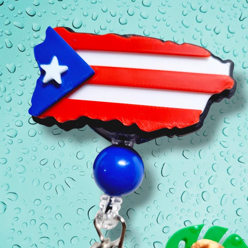 Mapa De Puerto Rico Con La Bandera Badge Reel Y Charm De Coqui - Etsy