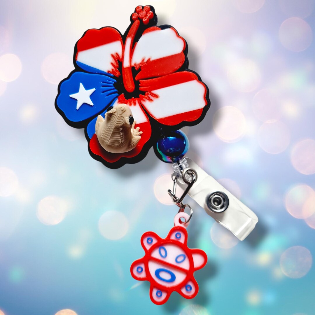 Flor De Maga Con Coqui Bandera Badge Reel Puerto Rico ID Holder - Etsy