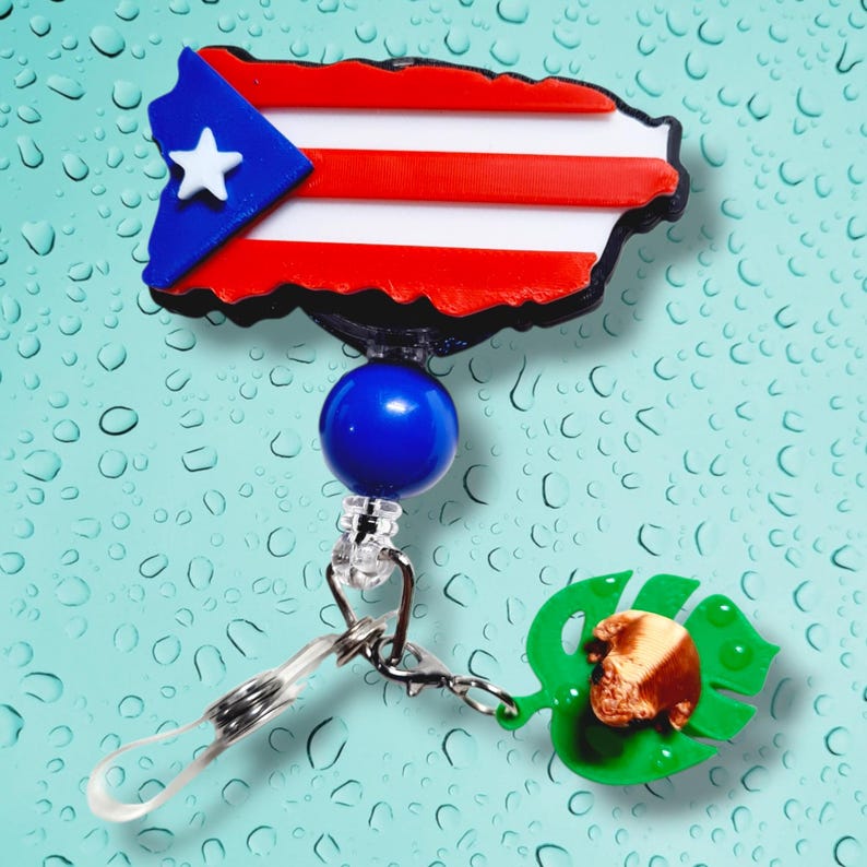 Mapa De Puerto Rico Con La Bandera Badge Reel Y Charm De Coqui - Etsy