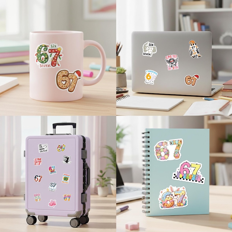 67 Stickers Pack, Six Seven Sticker Set, Funny Number Stickers ...