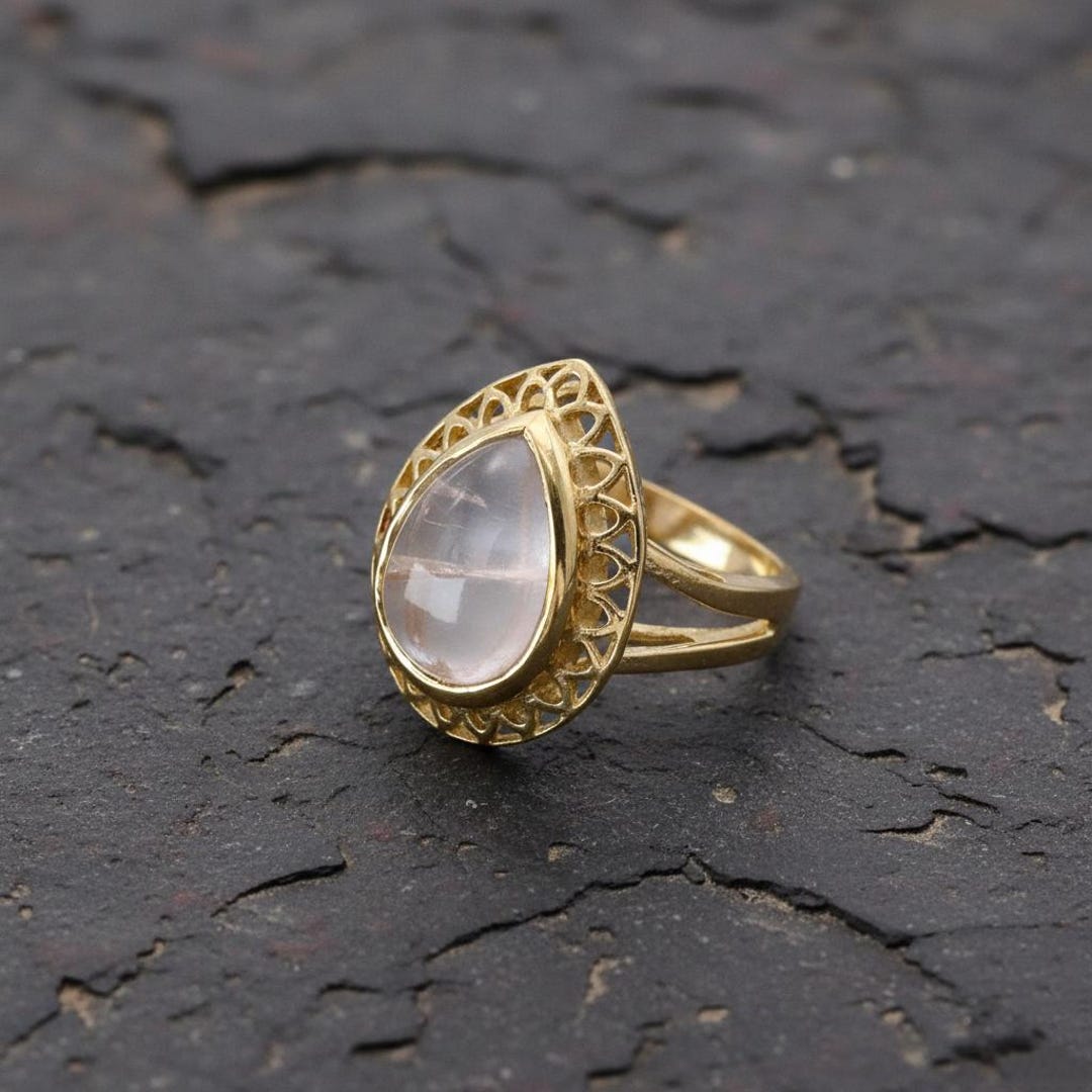 Moonstone Brass Ring | Teardrop Gemstone Ring | Handmade Boho Jewelry ...