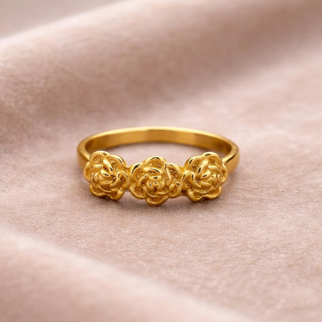 Gold Floral Ring, Rose Design Ring, Minimalist Gold Ring, Dainty Flower ...