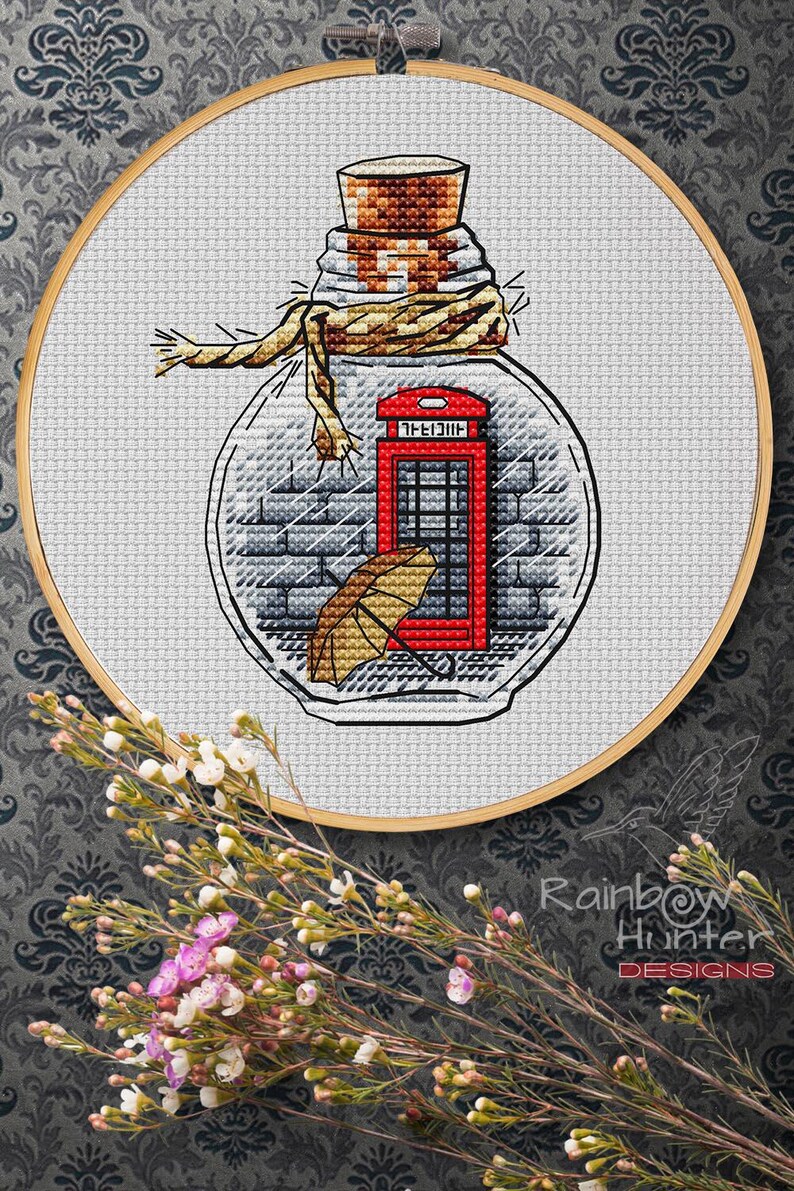 Cross Stitch Pattern Red Telephone Box PDF K2 Kiosk, Parasol Xstitch ...