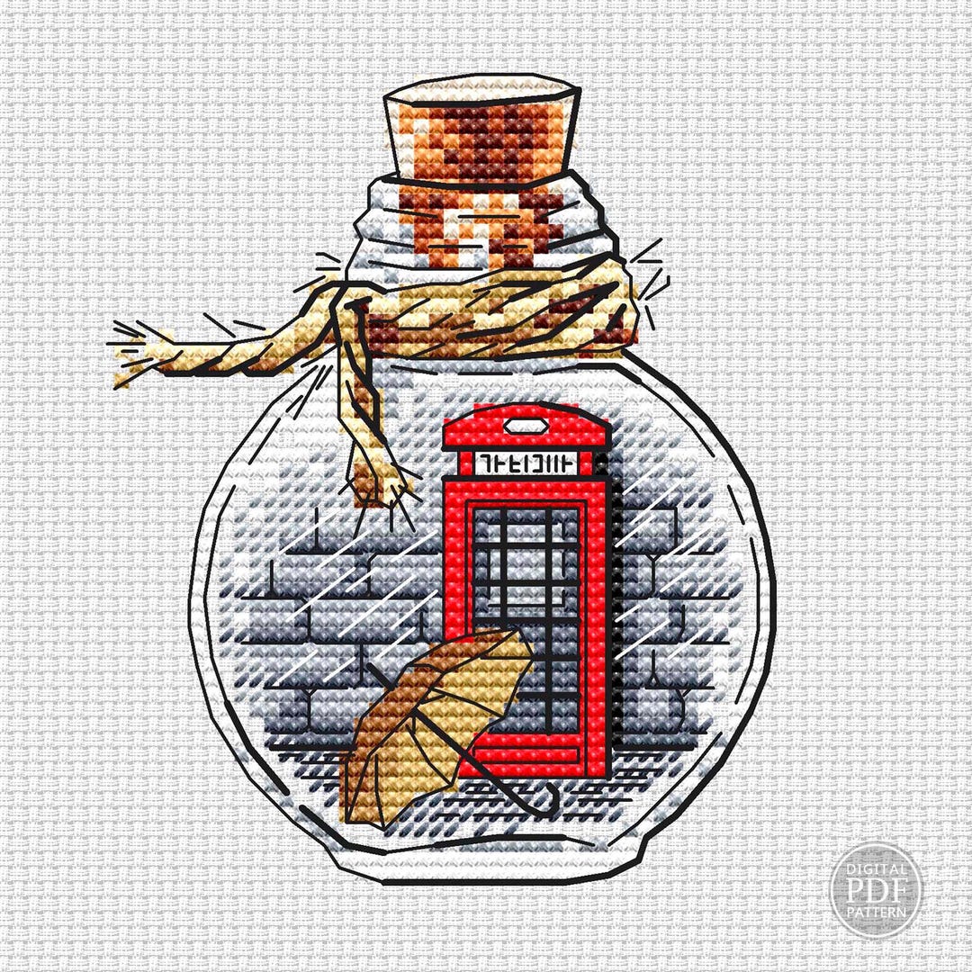 Cross Stitch Pattern Red Telephone Box PDF K2 Kiosk, Parasol Xstitch ...