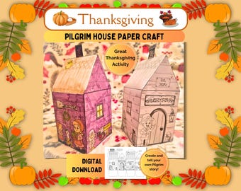 Pilgrim Paper Craft for Kids: Printable Settler House for Thanksgiving ...