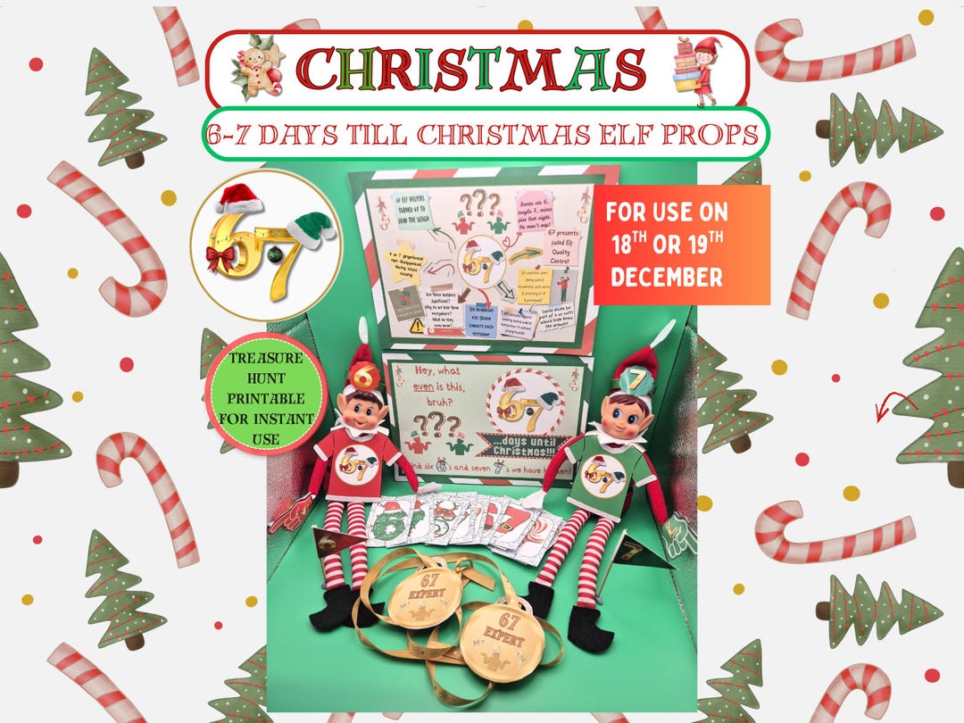 6 7 Six Seven Christmas Elf Props, Christmas Scavenger Hunt, 6-7 Days ...