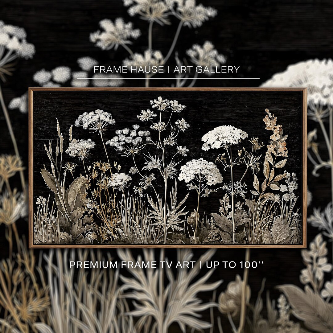 Botanical Samsung Frame TV Art, Antique Botanical Illustration, Dark ...