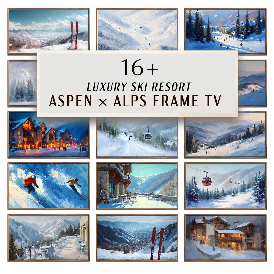 Aspen Alps Ski Resort Frame TV Art | Winter Mountain Landscape (digital ...
