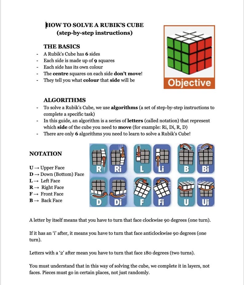 Rubik's Cube Solution Guide: Beginner-friendly Instructions (PDF ...