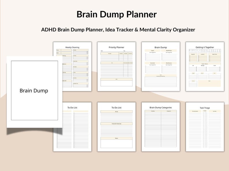 ADHD Brain Reset Bundle, ADHD Organization, Brain Dump Worksheet, ADHD ...