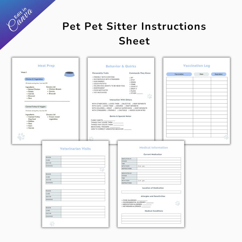 Editable Pet Sitter Instruction Guide, Dog Sitter Daycare Instructions ...