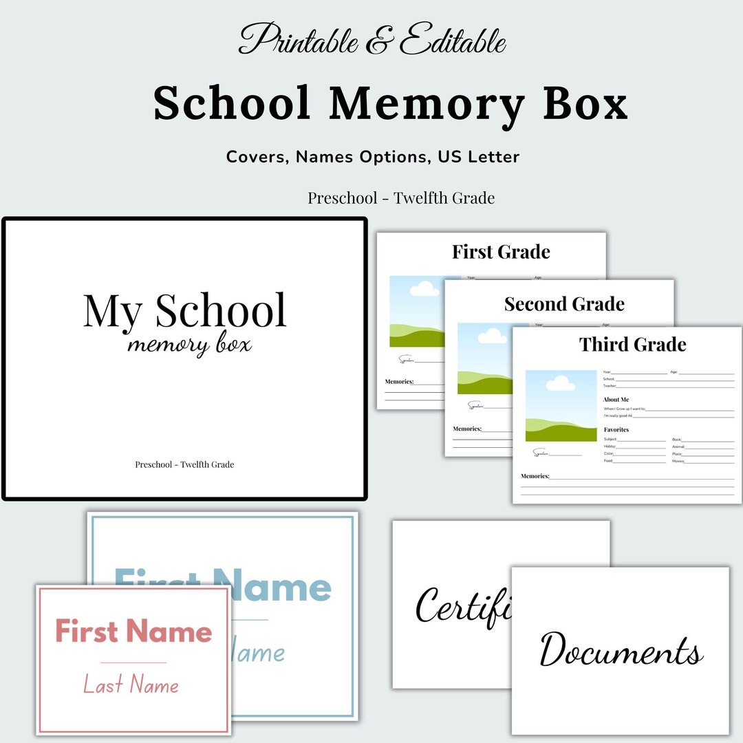 Printable School Memory Box Kit, School Years Memory, Childhood Memory ...