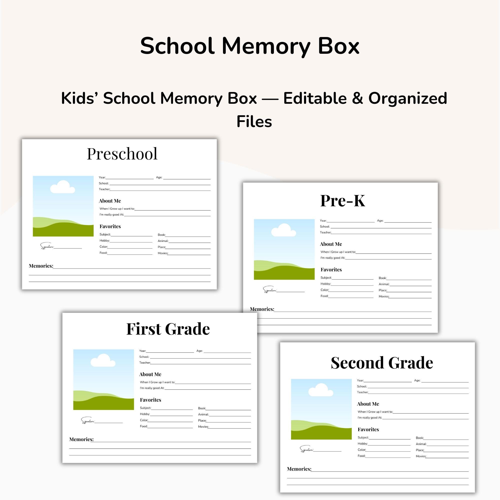 Printable School Memory Box Kit, School Years Memory, Childhood Memory ...