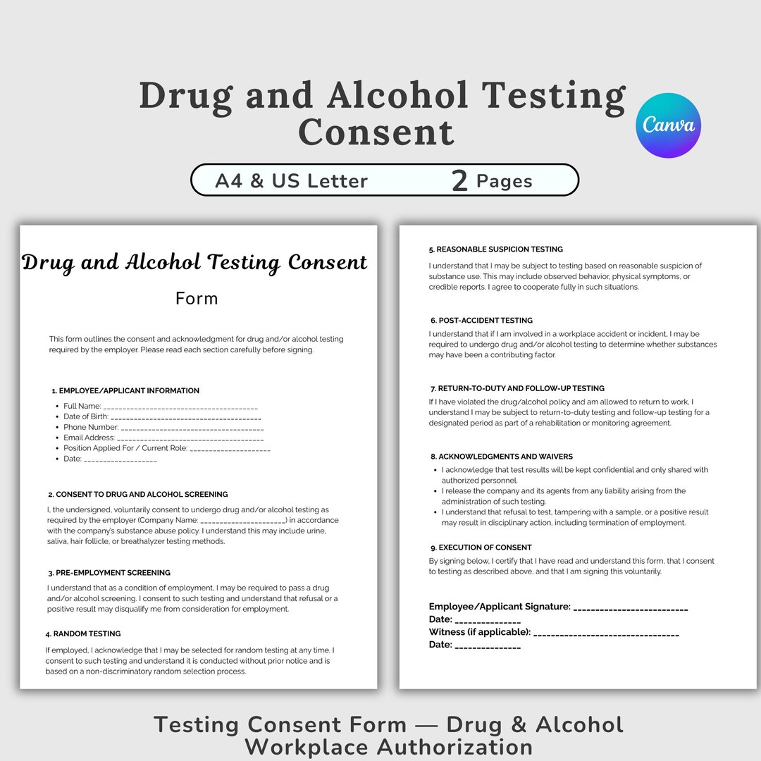 Drug and Alcohol Testing Consent Form Template, Testing Consent Forms ...