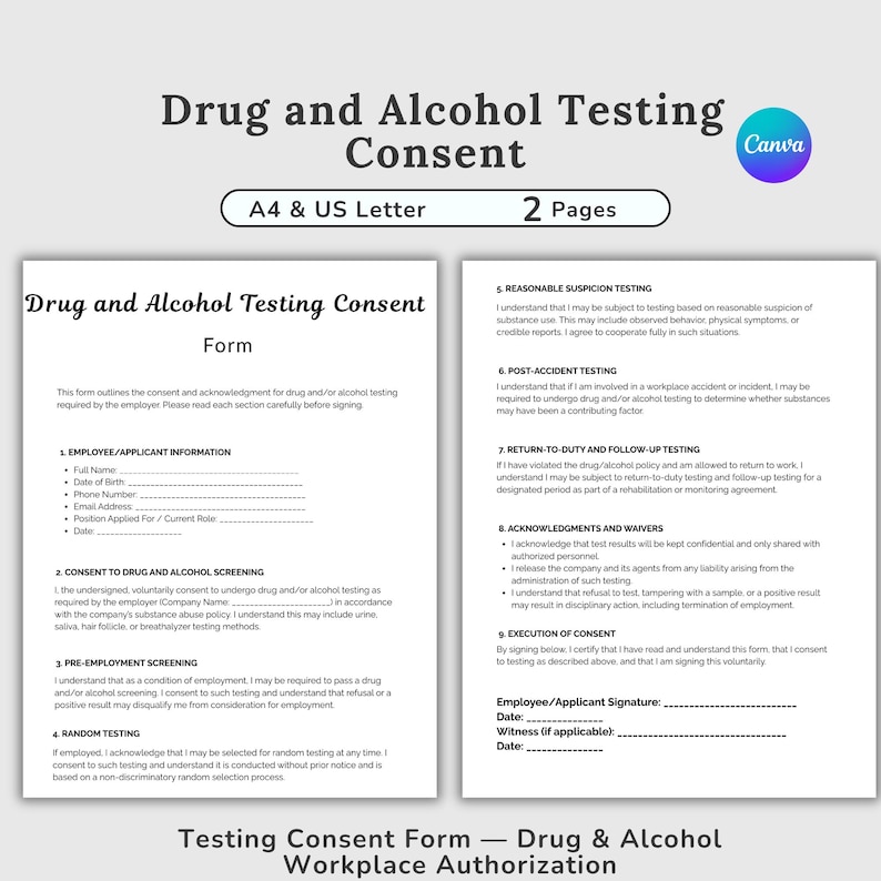 Drug and Alcohol Testing Consent Form Template, Testing Consent Forms ...