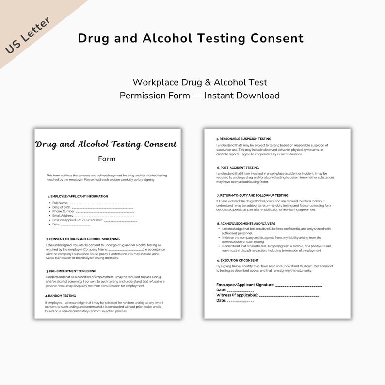 Drug and Alcohol Testing Consent Form Template, Testing Consent Forms ...