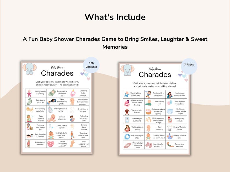 Baby Shower Charades Printable, Charades, Action Charades, Charades for ...