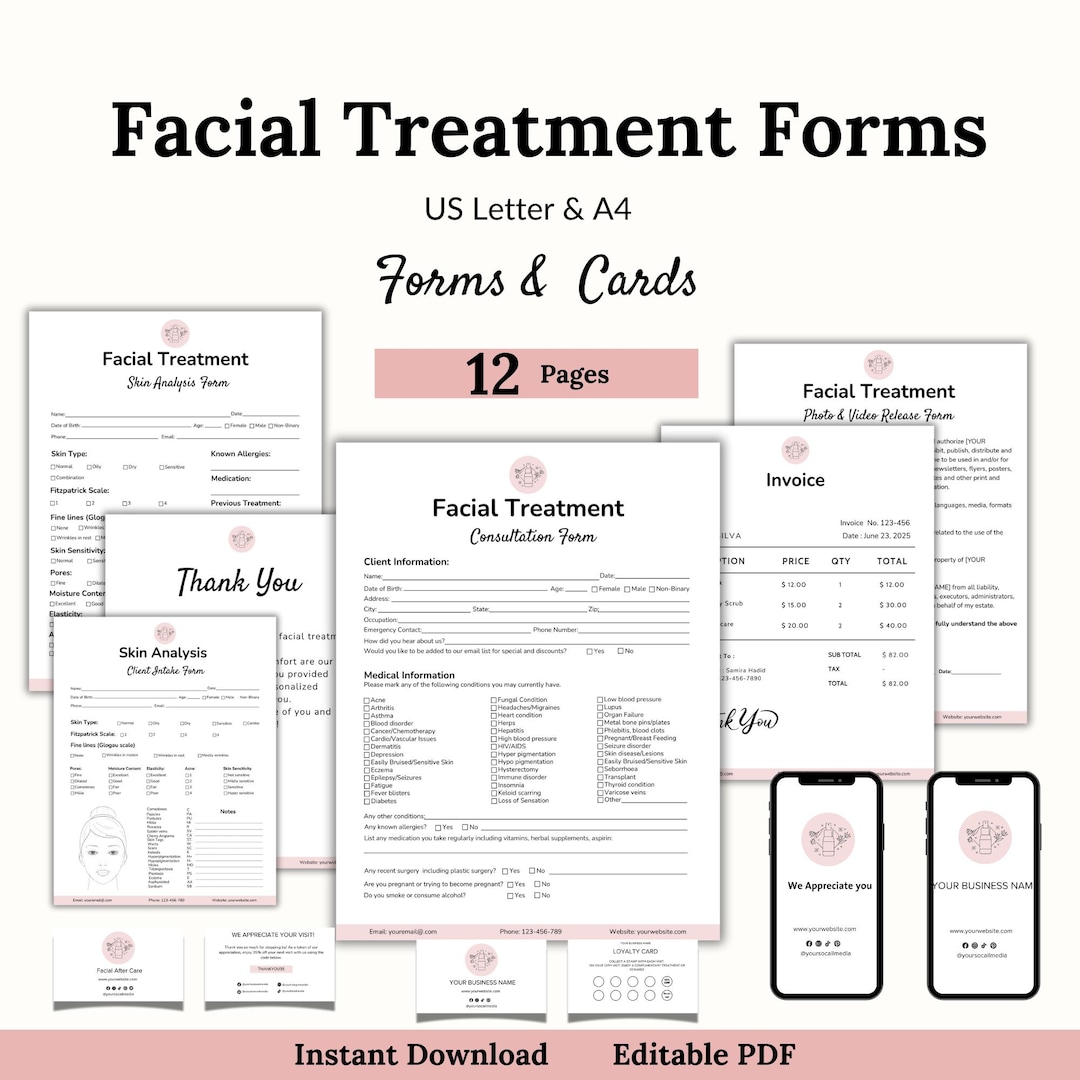 Editable Facial Treatment Forms, Facial Consultation, Client Intake ...