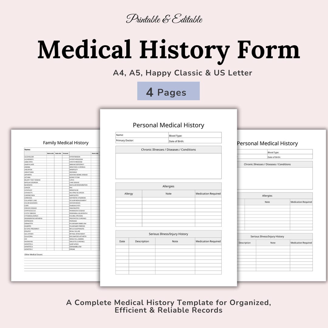 Personal Medical History Form, Medical Records, Family Health History ...