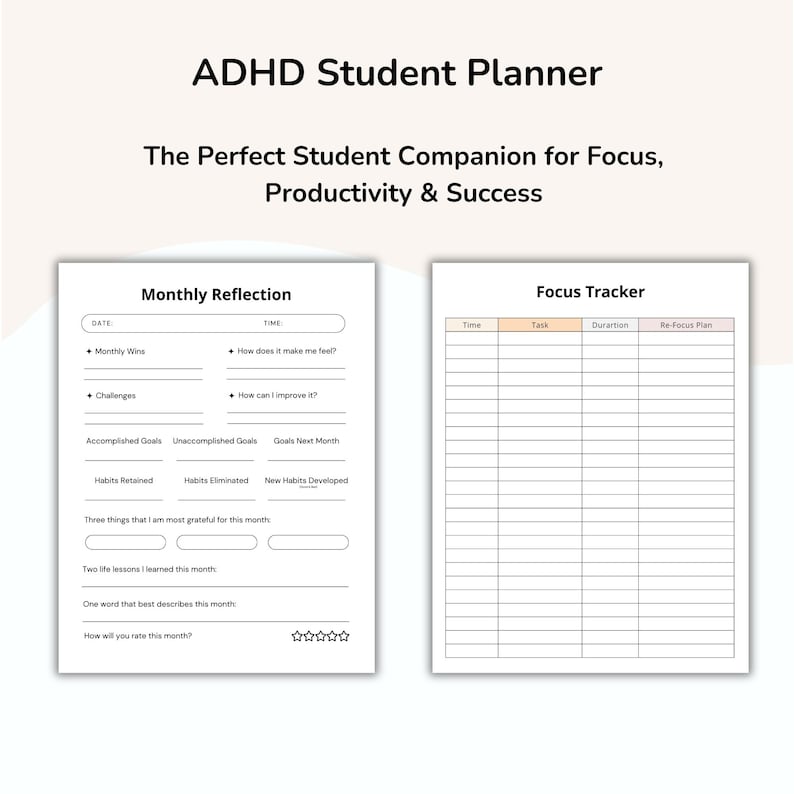 Printable ADHD Student Planner, ADHD School Planner, Study Organizer ...