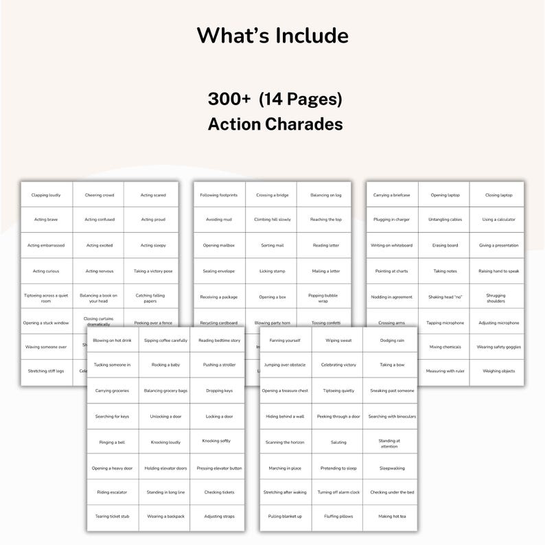 Charades Games Printable, Baby Shower Charades Party Games, Action ...