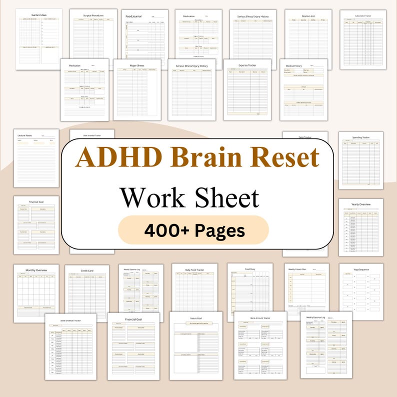 ADHD Brain Reset Bundle, ADHD Organization, Brain Dump Worksheet, ADHD ...