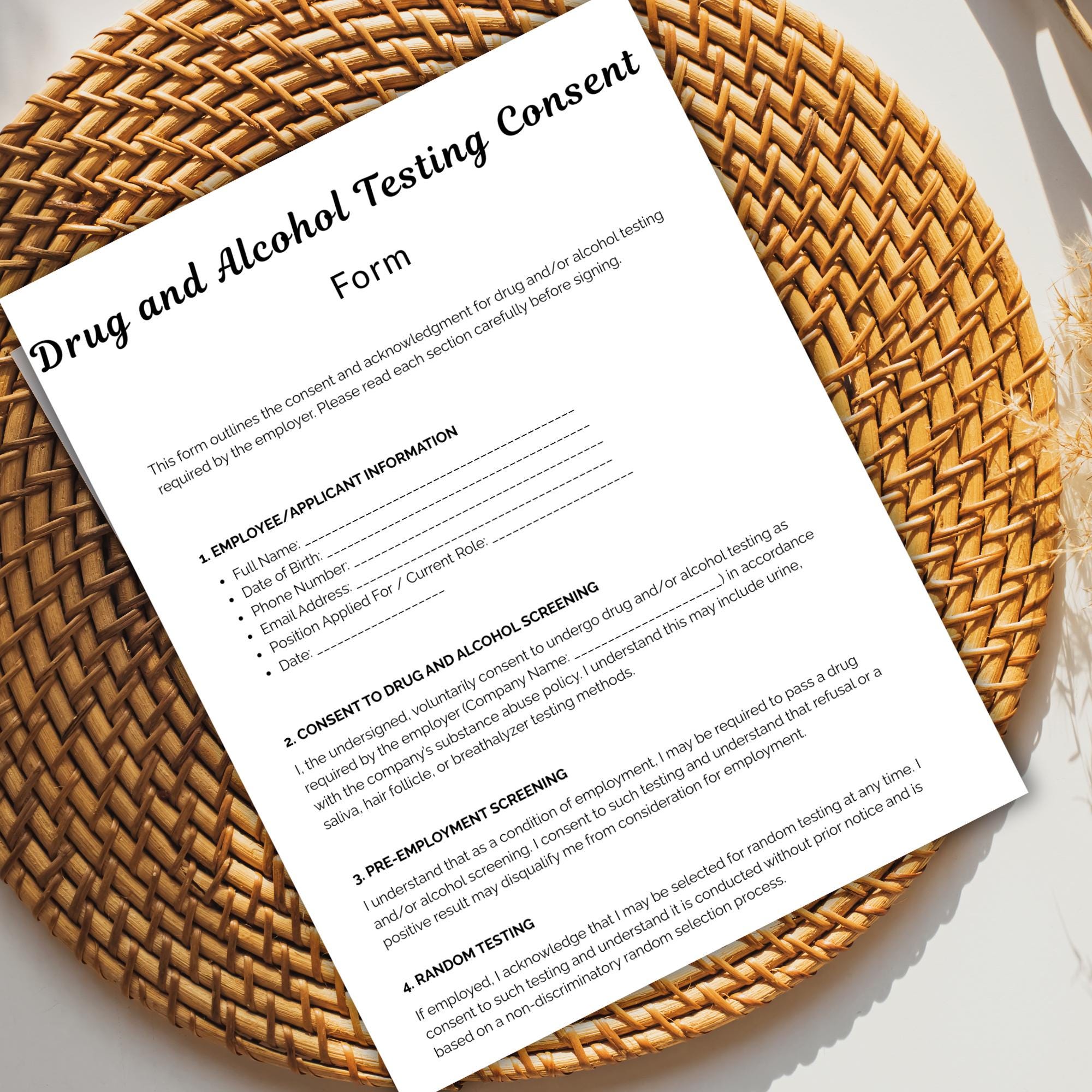 Drug and Alcohol Testing Consent Form Template, Testing Consent Forms ...
