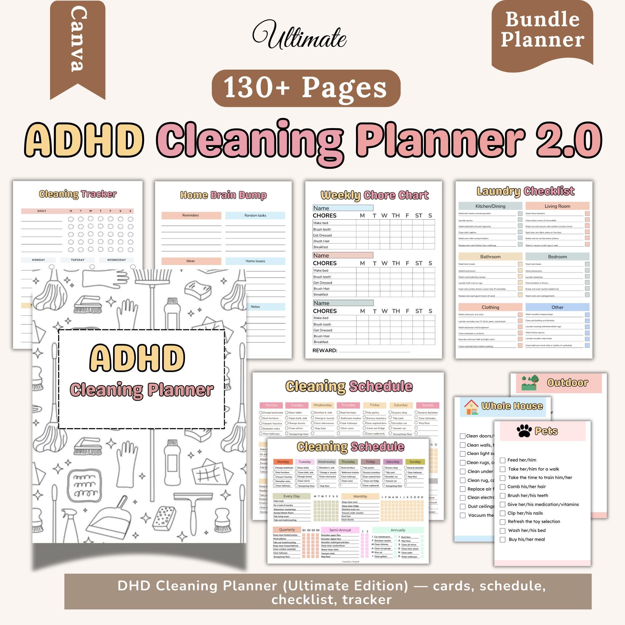 ADHD Cleaning Planner Bundle, ADHD Home Organizer, ADHD Weekly Adult ...
