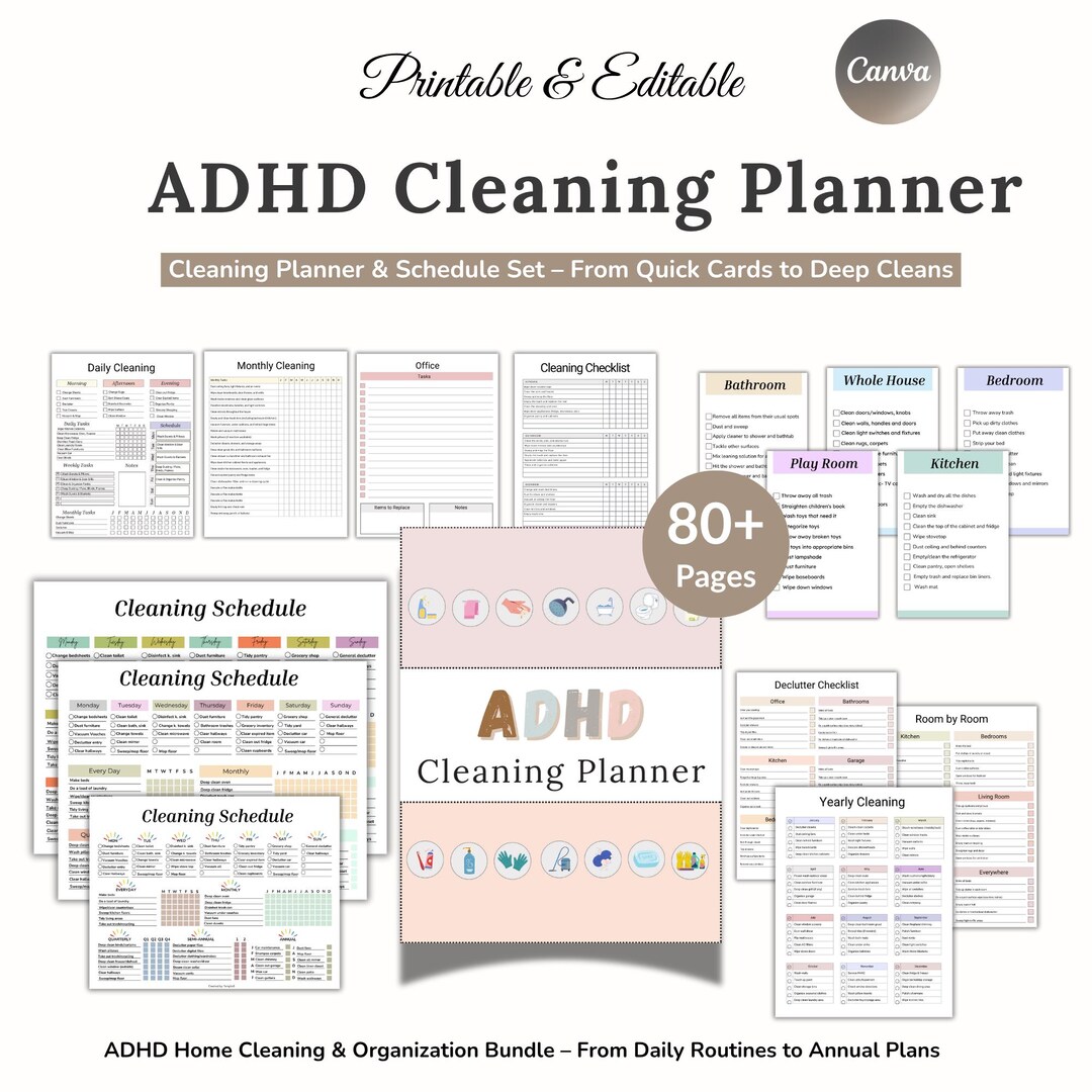 ADHD Cleaning Planner, Cleaning Schedule Template, Kitchen Cleaning ...
