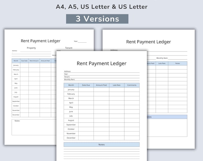 Rent Payment Tracker: Landlord Ledger (excel, Google Sheets, PDF) - Etsy