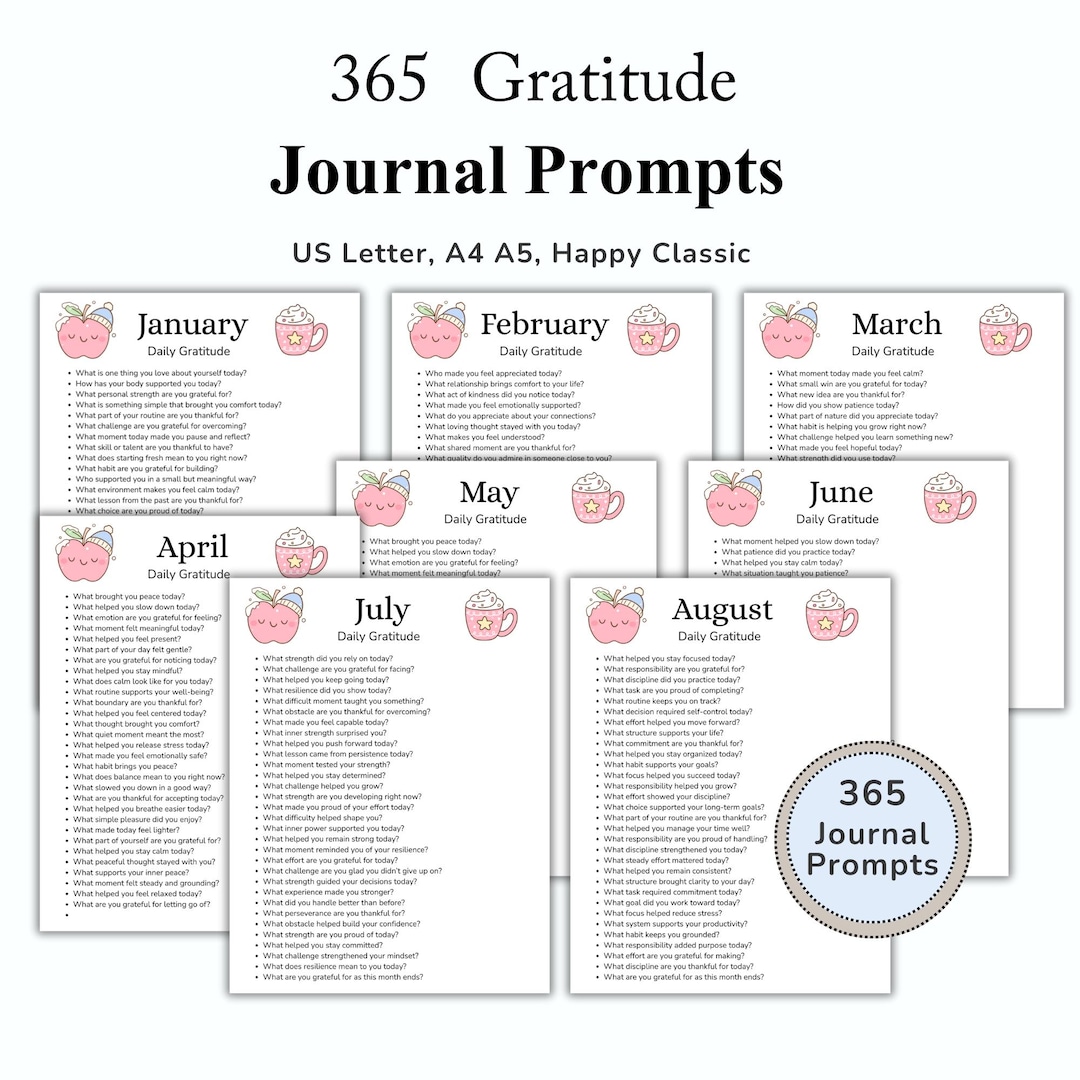 365 Daily Gratitude Journaling Prompts, 2026 Bullet Journal, Yearly ...
