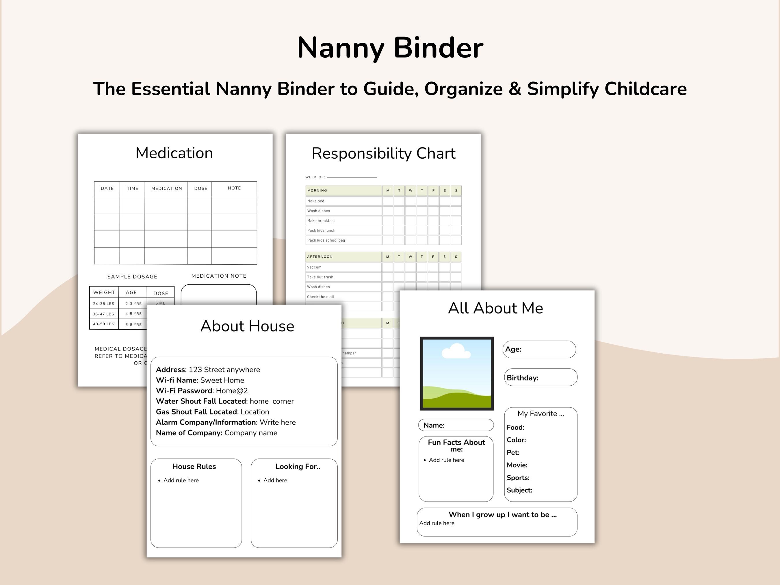 Nanny Binder, Babysitting Binder Template, Babysitter Planner ...