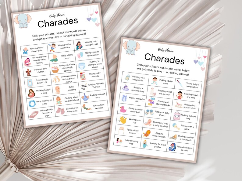 Baby Shower Charades Printable, Charades, Action Charades, Charades for ...