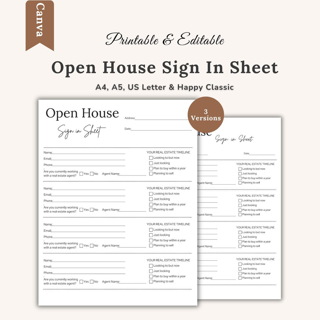 Editable Open House Sign in Sheet Template, Real Estate Open House Sign ...