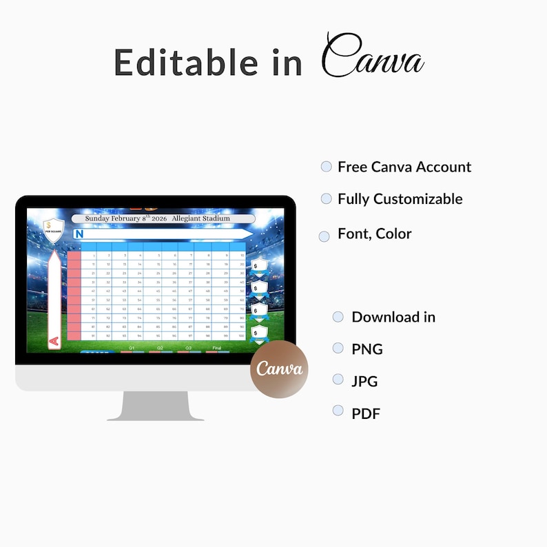 Editable Football Game Squares, 2026 Football Pool, Big Game Squares ...