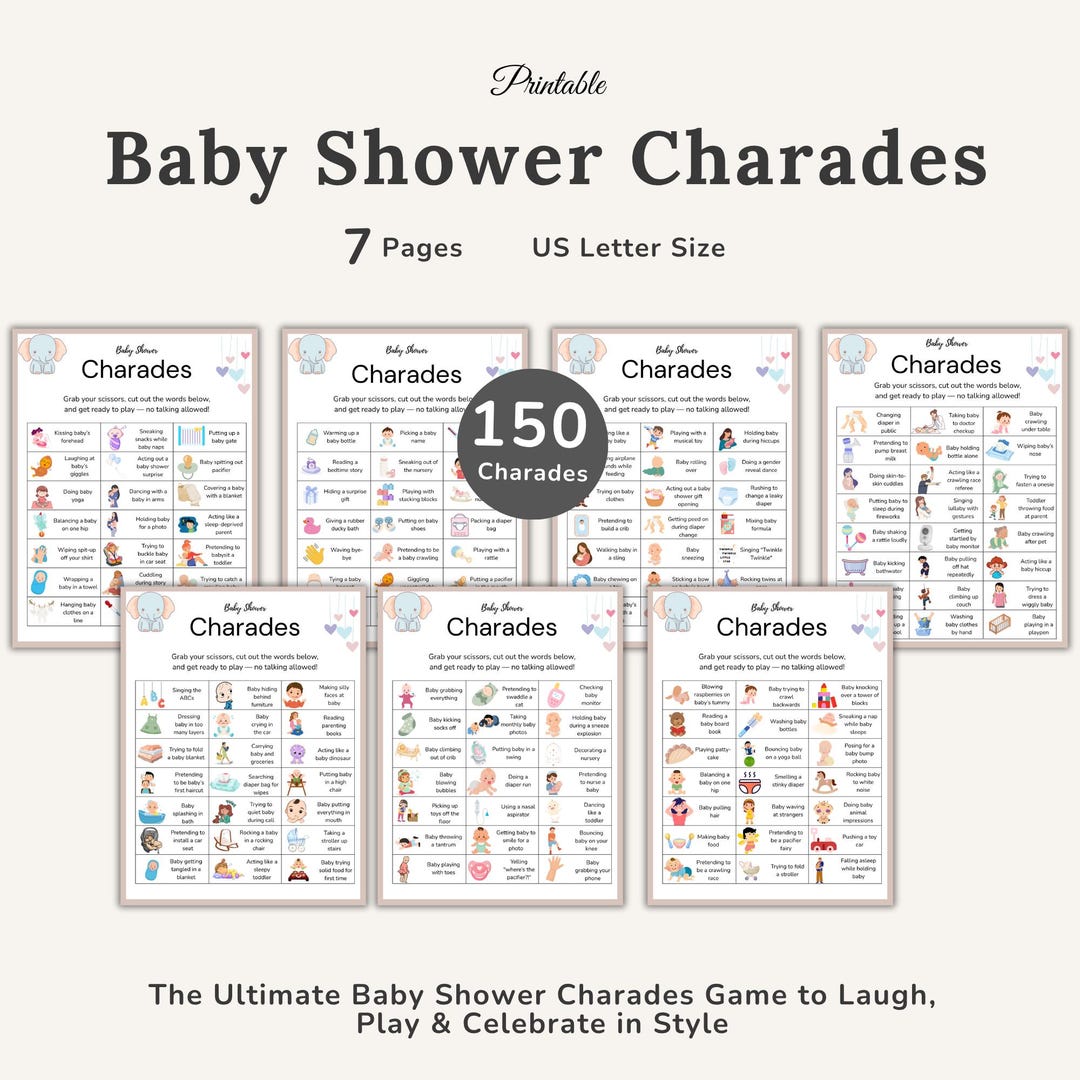 Baby Shower Charades Printable, Charades, Action Charades, Charades for ...