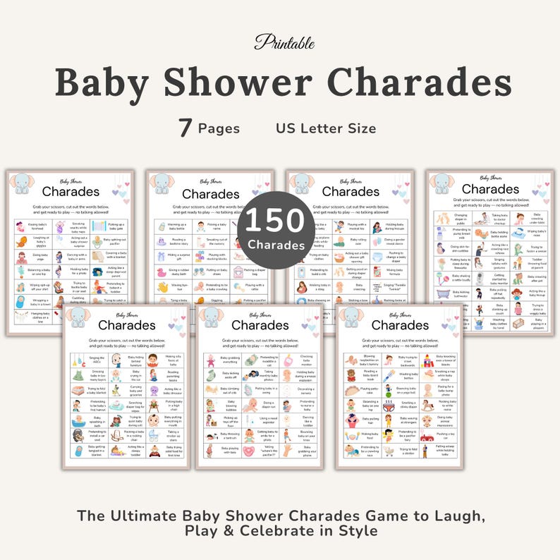 Baby Shower Charades Printable, Charades, Action Charades, Charades for ...