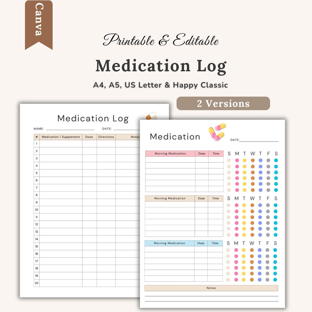 Daily Medication Tracker Printable, Medication Log PDF, Daily Medicine ...