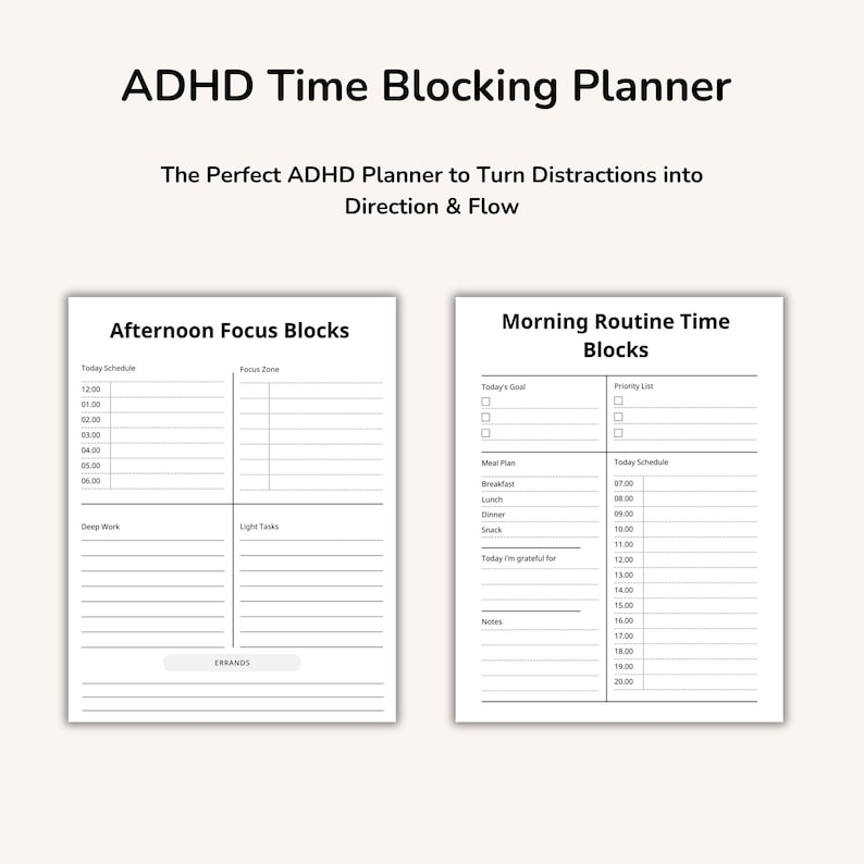 ADHD Time Blocking Templates, ADHD Time Management, Daily Time Blocking ...